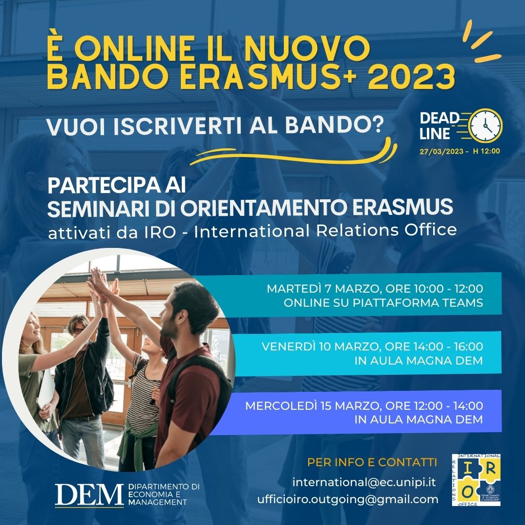 BANDO ERASMUS+ 2023 - Dipartimento di Economia e Management